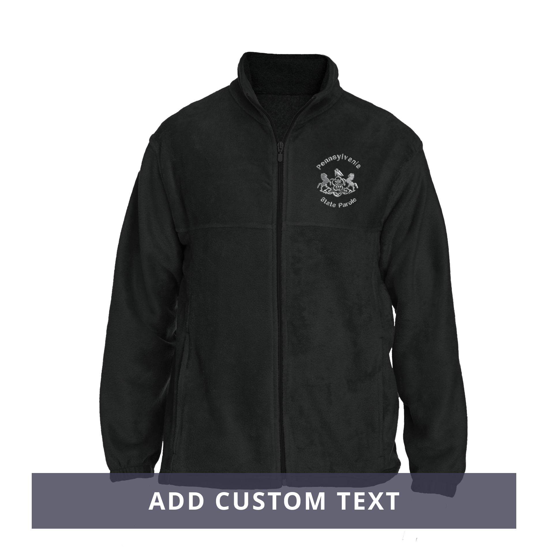 Men's Fleece Full-Zip Jacket with Embroidered State Parole Horses (Bla ...